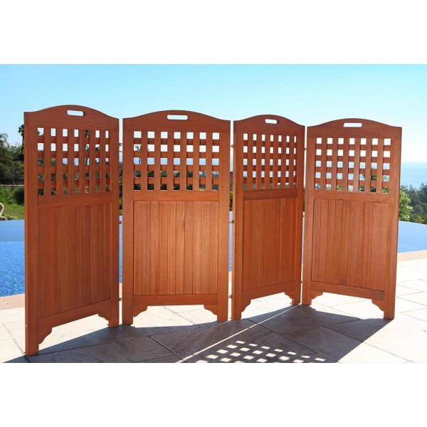 Outdoor Wood Privacy Screen with 4 Panels